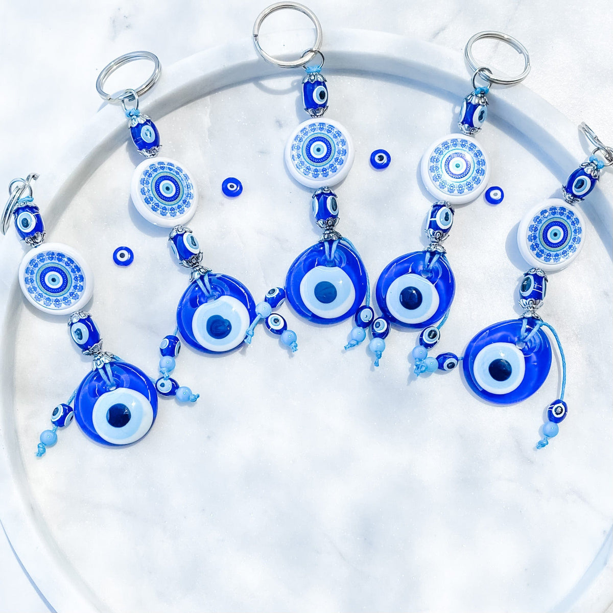 Evil Eye Glass Protection Key Ring - GemRox