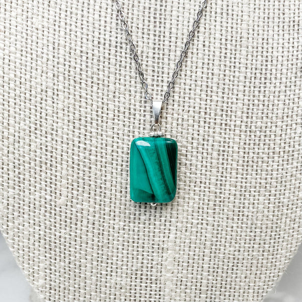 Malachite Rectangular Shaped Pendant or Necklace - GemRox